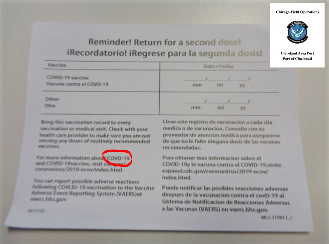 Customs and Border Protection officers seize fake vaccination cards ...